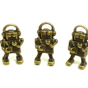 6 Robot Charms - 3D and Double Sided - Antique Bronze Tone - 17x10mm ...