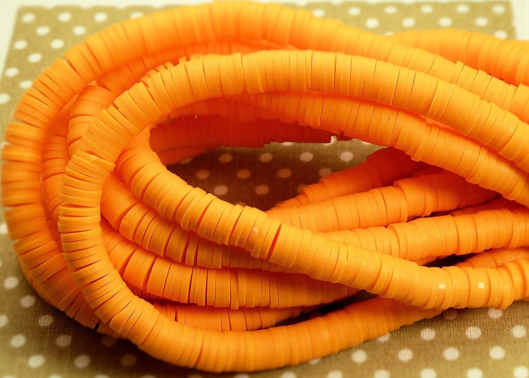 6mm Sunny Orange Polymer Clay and Vinyl Heishi Beads 16 Inch Strand ...