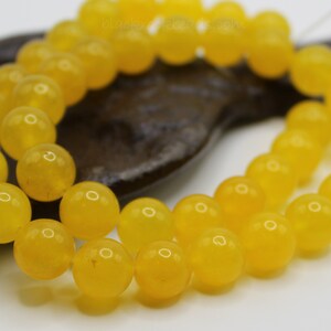 10mm Yellow Jade Round Gemstone Beads 15.5 Inch Strand Dark Yellow With ...