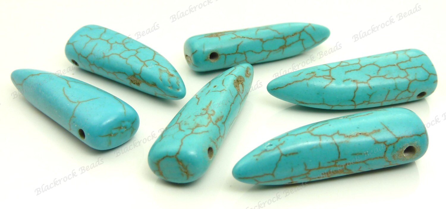 10 Turquoise Blue Magnesite Matrix Tusk Shaped Gemstone Beads | Etsy