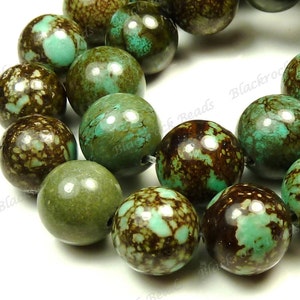12mm Green Brown and Turquoise Blue Magnesite Matrix Gemstone Beads 15. ...