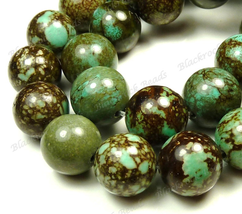 12mm Green Brown and Turquoise Blue Magnesite Matrix Gemstone - Etsy