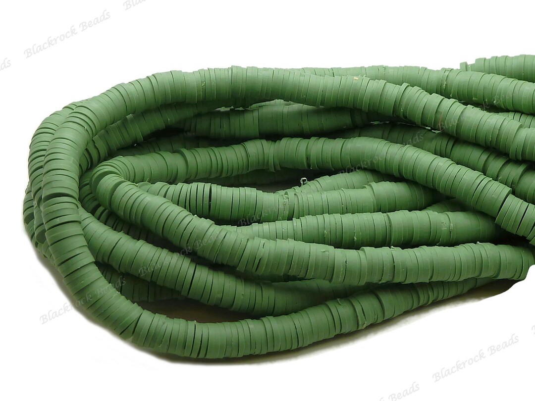 6mm Olive Green Polymer Clay and Vinyl Heishi Beads 16 Inch Strand ...