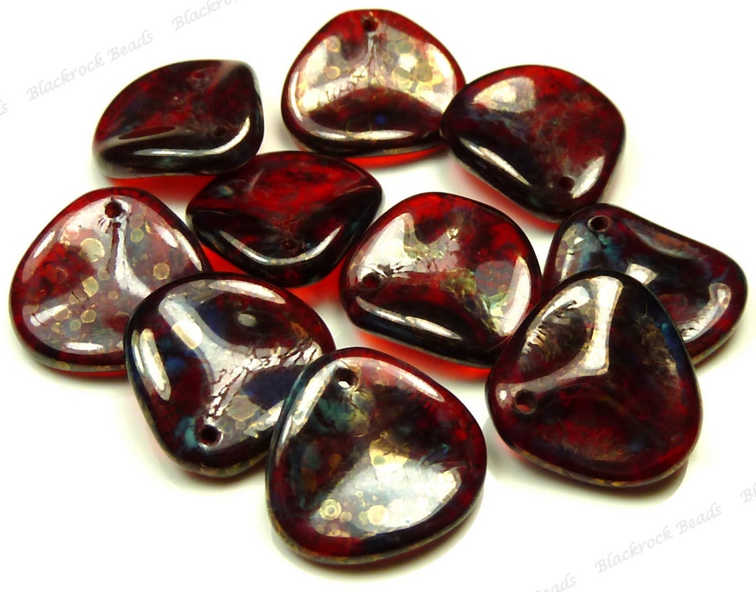 8mm Siam Ruby Red Czech Glass Beads 50pc Strand Bronze Picasso Finish ...