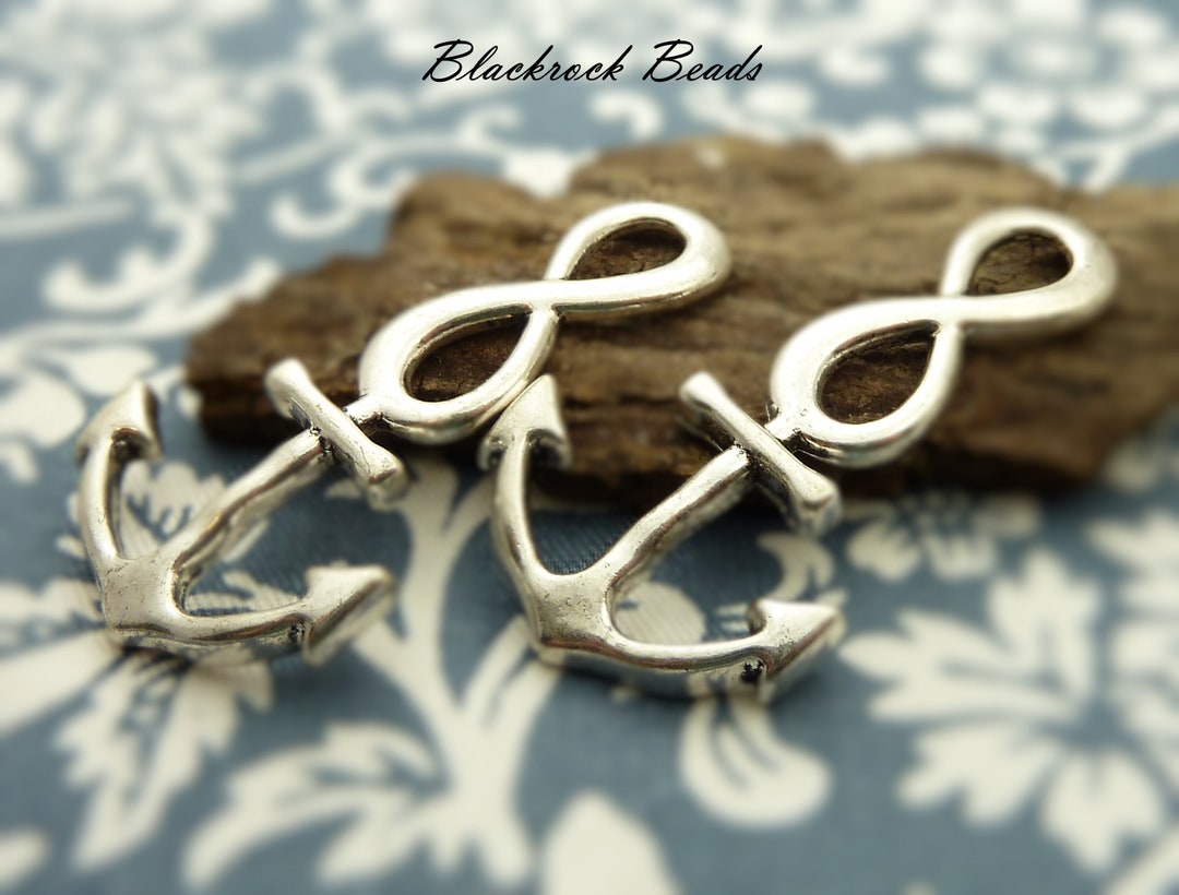 Bulk 15 Anchor and Infinity Connectors Antique Silver Tone 40x20mm, Curved Bracelet Connectors ...