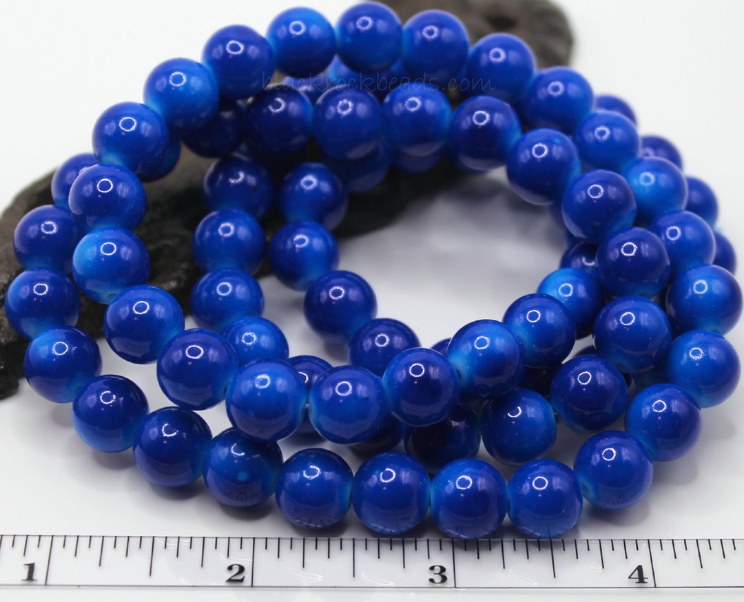10mm Two Tone Dark Royal Blue Round Glass Beads - 20 Pieces - Dark Blue ...
