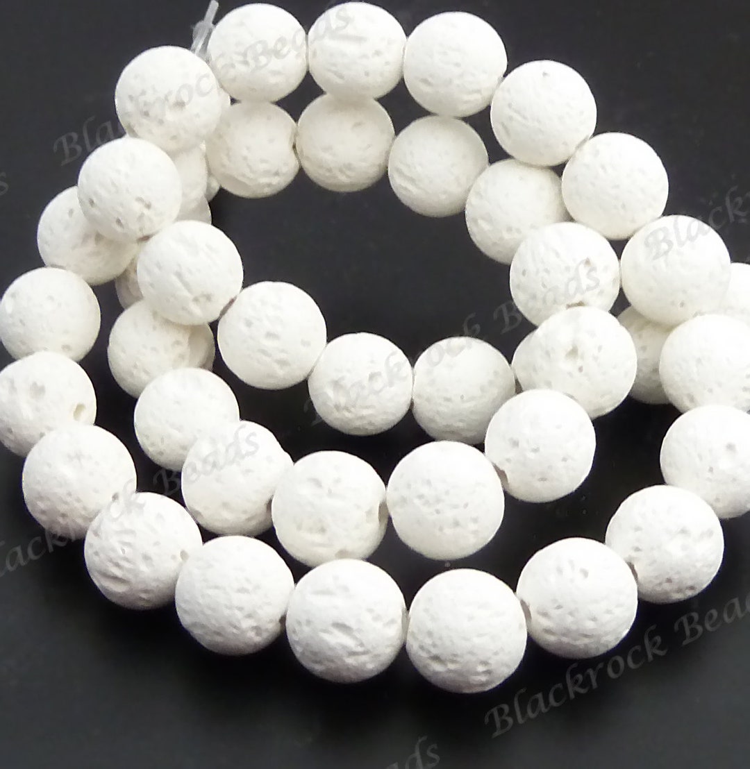 10mm UNWAXED White Lava Beads 15.5 Inch Strand about 48 Beads Round ...