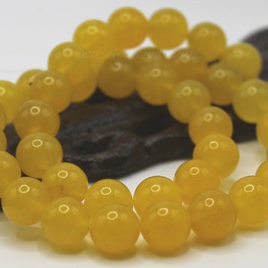 10mm Yellow Jade Round Gemstone Beads 15.5 Inch Strand Dark Yellow With ...