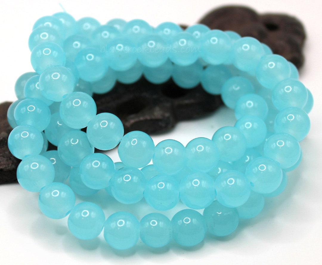 Bulk 50 Baby Blue Round Glass Beads - 10mm Light Blue Glass Jewelry ...