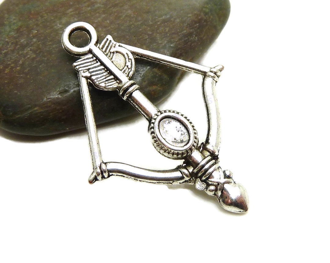 10 Bow and Arrow Charms Antique Silver Tone 24x35mm, 3D Charms, Large ...