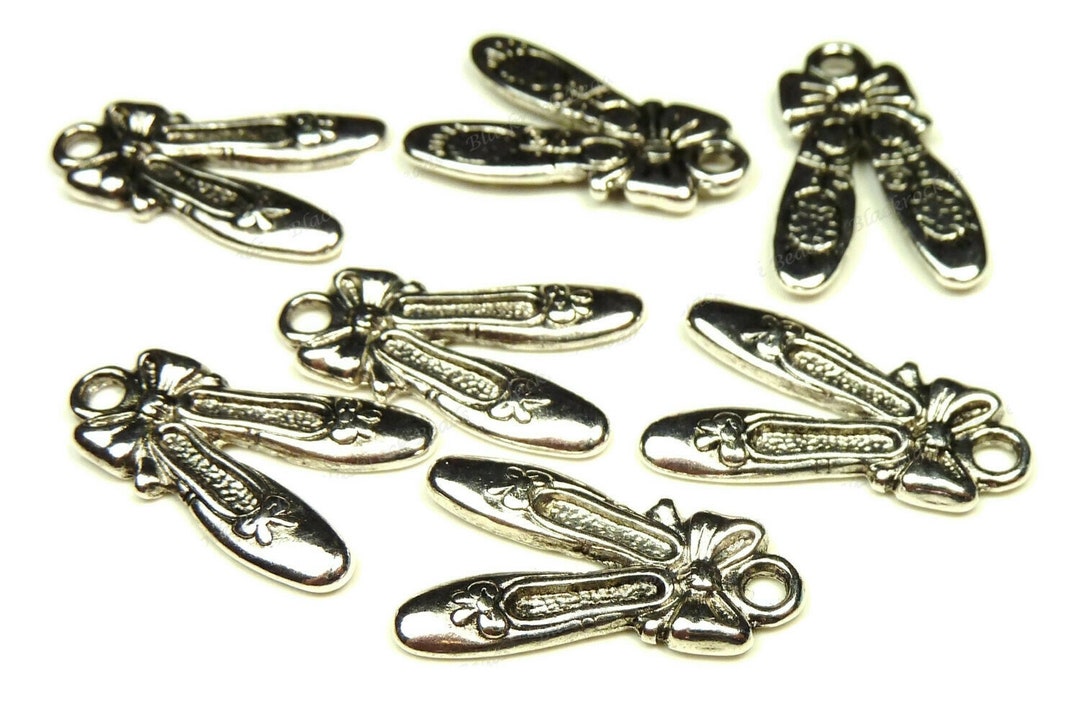 10 Ballet Shoe Charms Antique Silver Tone 21x12mm, Findings, Jewelry ...