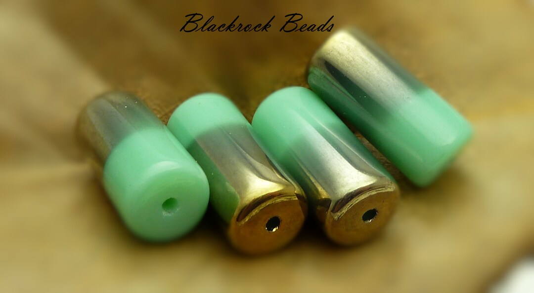 Dark Mint Green Column Beads 6 Pieces 20x10mm, Electroplated Glass ...