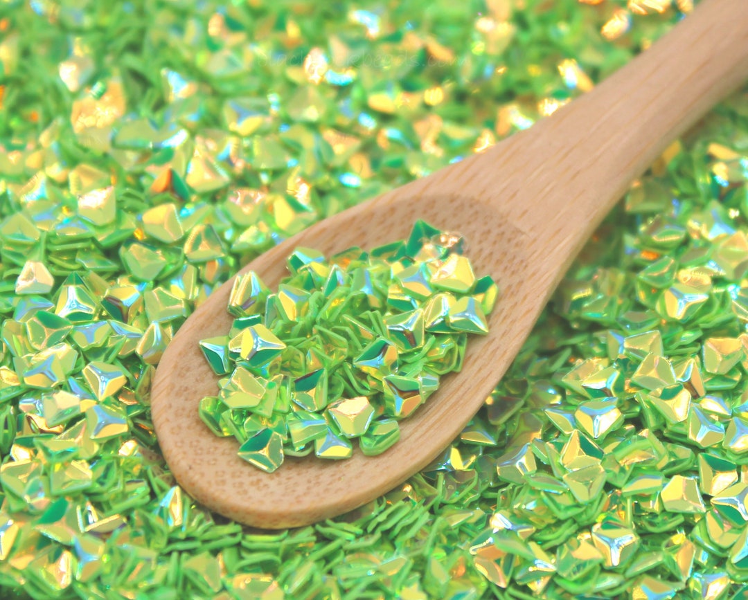 Lime Green Gem Shaped Glitter Shimmering Iridescent AB Chunky Color ...
