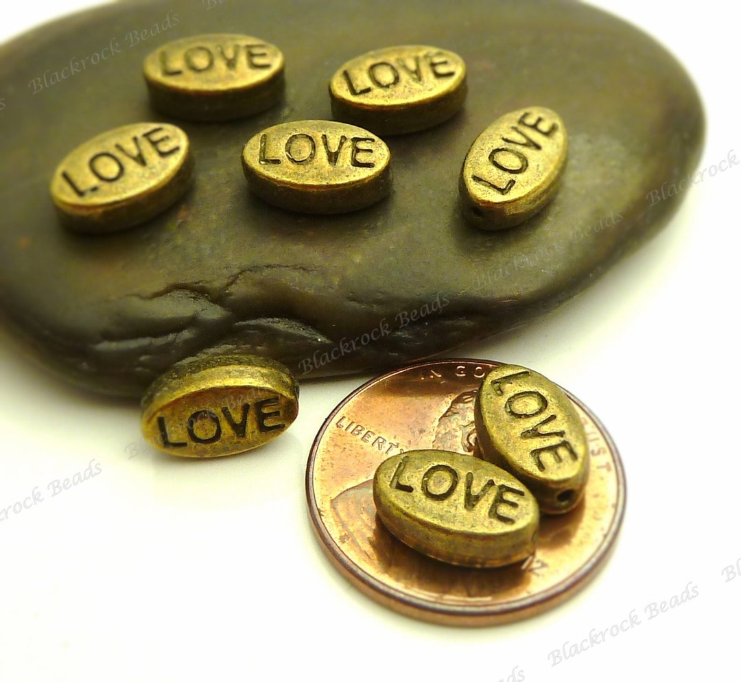Puffed Oval Etched Love Beads ( Double Sided ) - Antique Bronze Tone ...