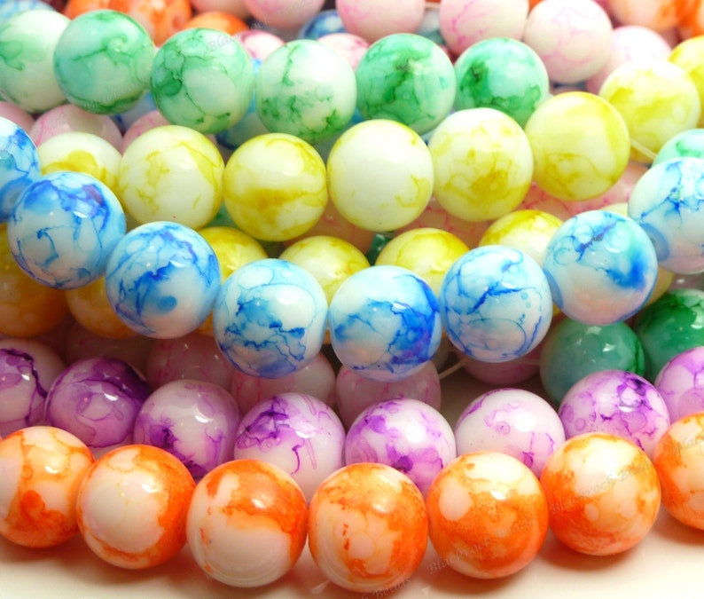 16mm Mixed Color Round Glass Beads 20 Pieces Patterned - Etsy