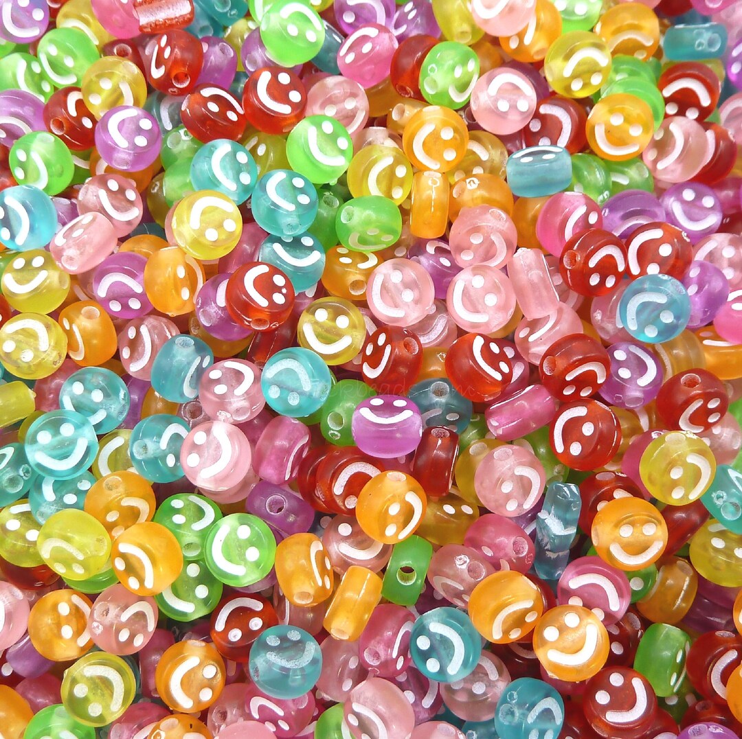 Smiley Face Acrylic Beads 100 Pieces Semi-matte Finish - Etsy