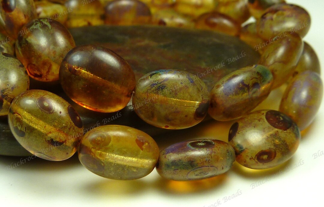 Crystal Picasso 11x9mm Puffed Oval Czech Glass Beads - 15pc Strand ...