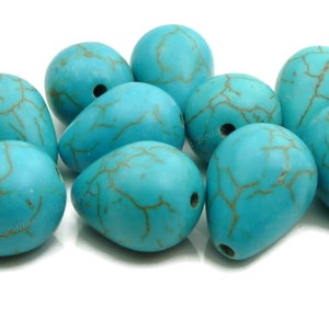 8 Turquoise Blue Magnesite Matrix Teardrop Gemstone Beads 16x12mm ...