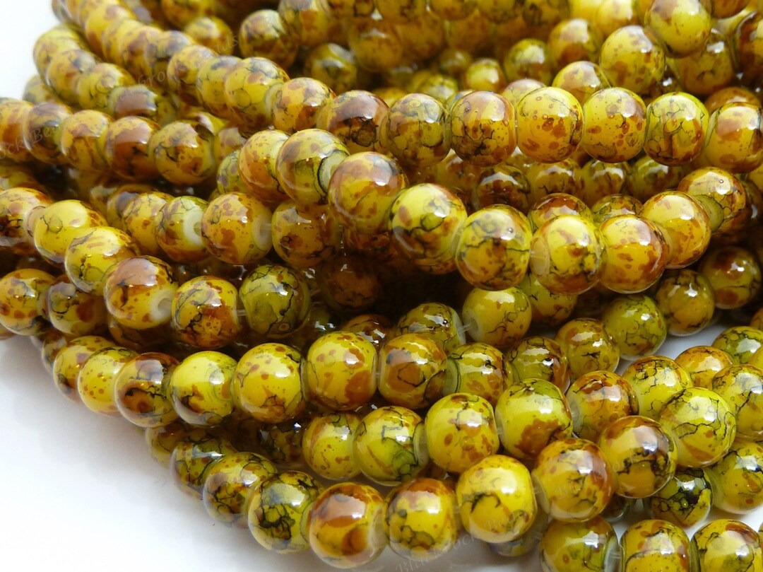 6mm Goldenrod Yellow Round Glass Beads 50 Pieces Patterned - Etsy