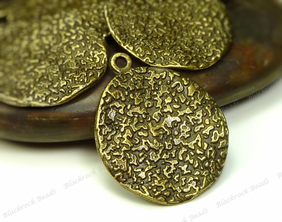 10 Textured Double Sided Flat Round Charm Pendants Antique Bronze Tone ...