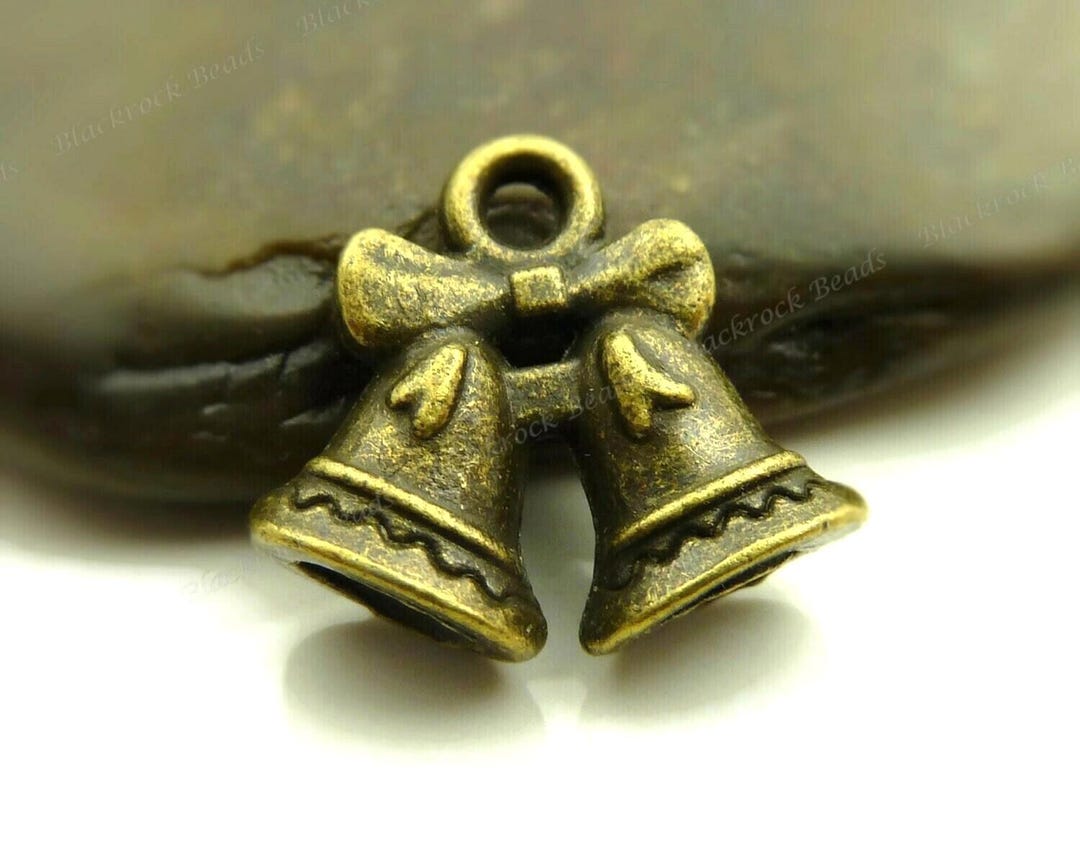 10 Bell Charms - Antique Bronze Tone - 14x16mm 3D Design Christmas ...