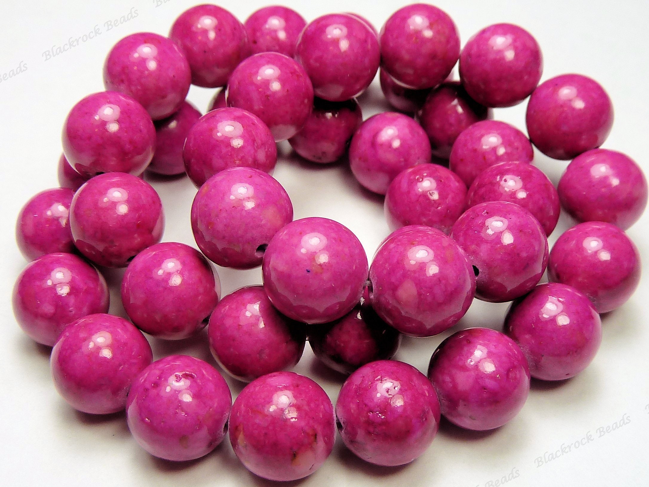 10mm Bright Rose Pink Fossil Stone Round Beads 16 Inch | Etsy