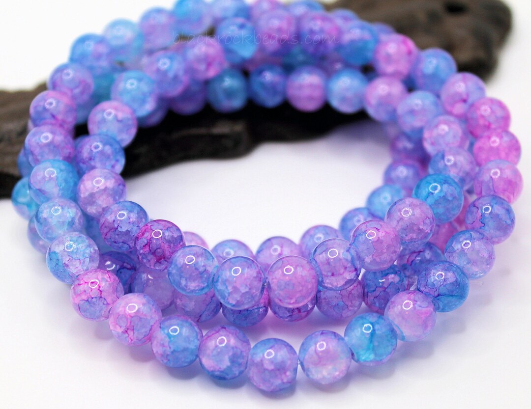 Bulk 50 Pink Blue Purple Crackled Vein Round Glass Beads 8mm Multicolor ...