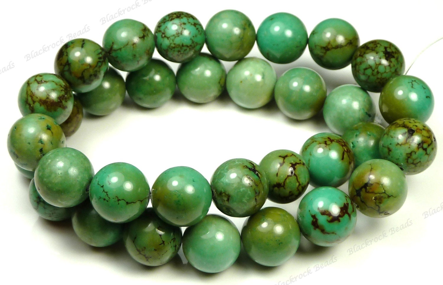 12mm Green Brown and Turquoise Blue Magnesite Matrix Gemstone | Etsy