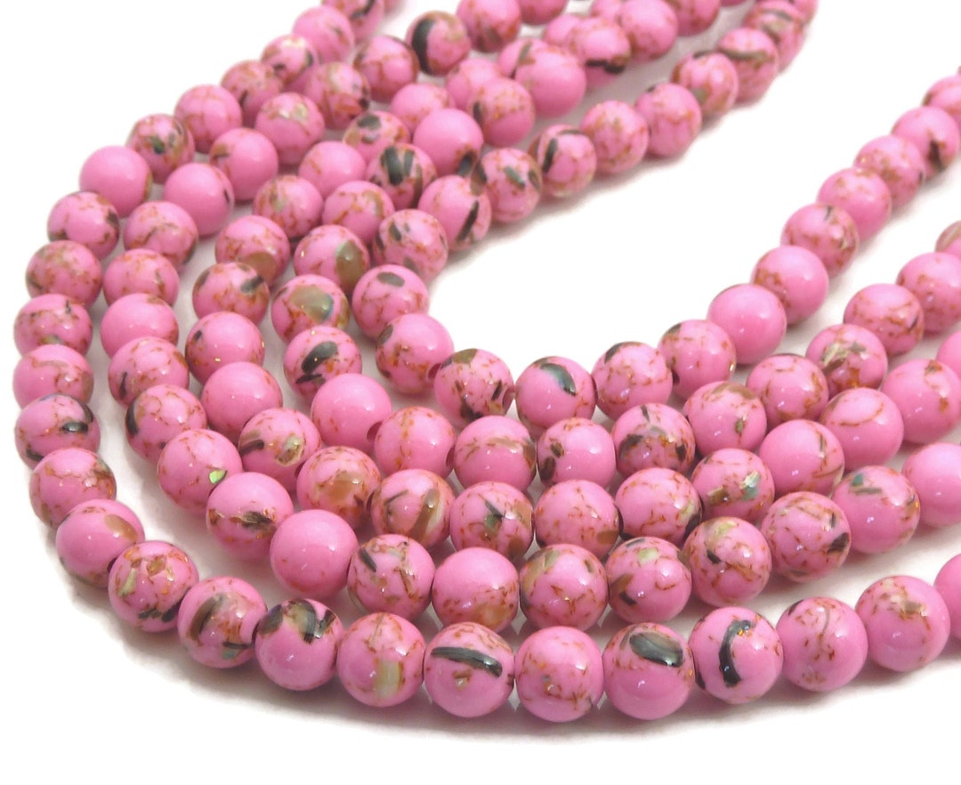8mm Hot Pink Magnesite and Sea Shell Beads 16 Inch Strand about 50 ...
