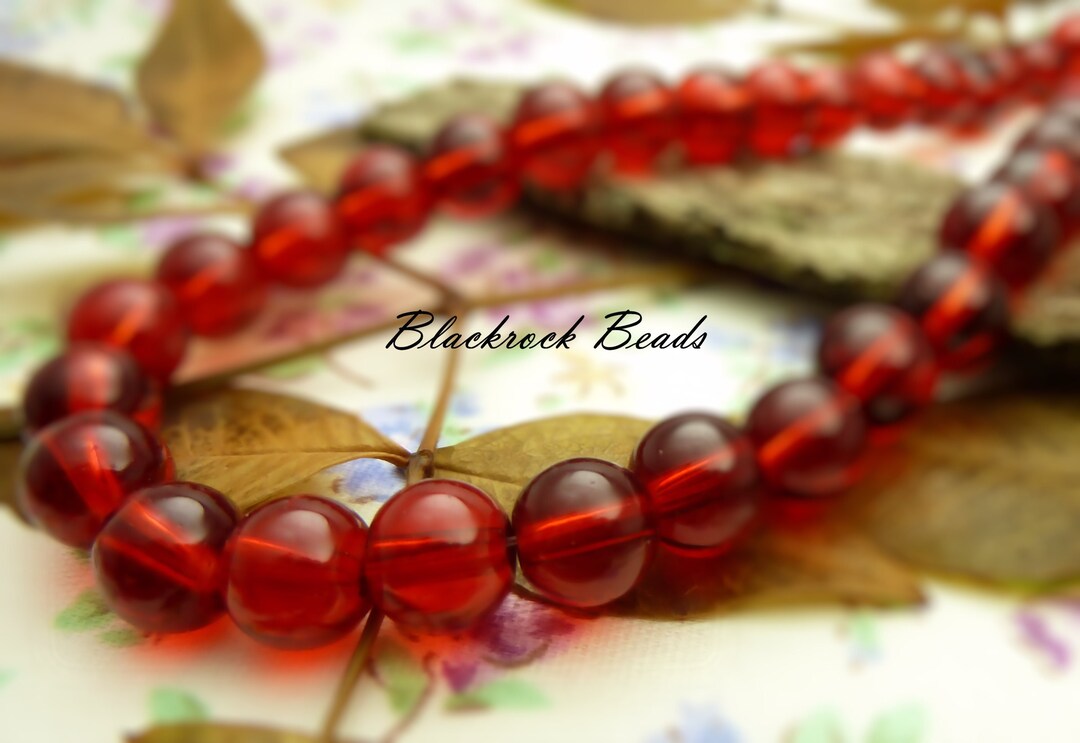10mm Garnet Red Glass Jewelry Beads - 30 Piece Strand - Smooth Round ...