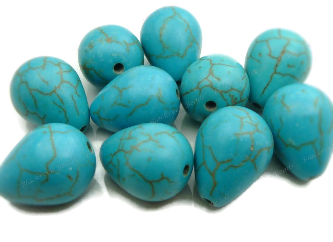 8 Turquoise Blue Magnesite Matrix Teardrop Gemstone Beads | Etsy