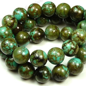 12mm Green Brown and Turquoise Blue Magnesite Matrix Gemstone Beads 15. ...