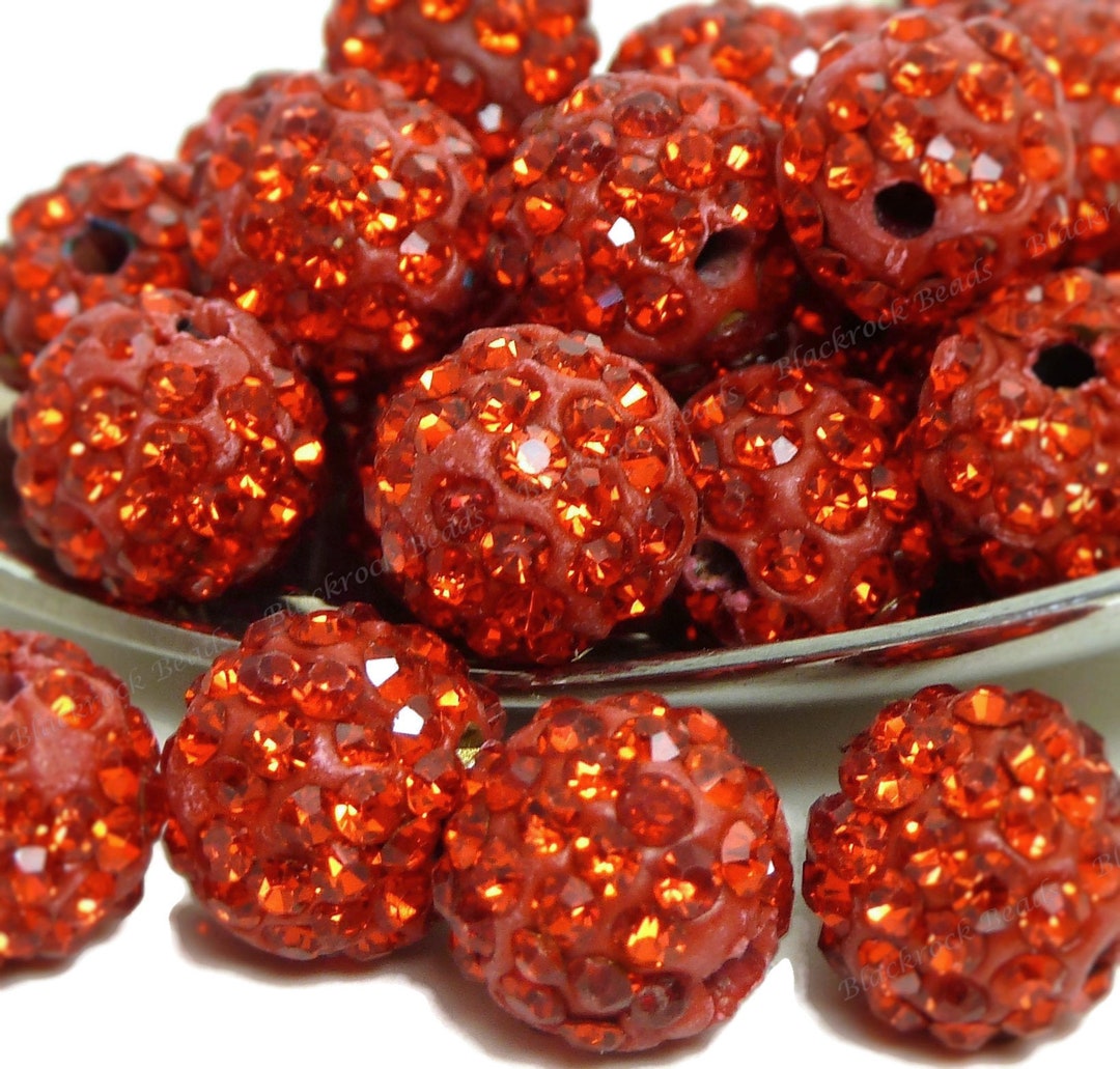 10mm Red Polymer Clay Disco Ball Beads 10pcs Pave Rhinestone Beads ...