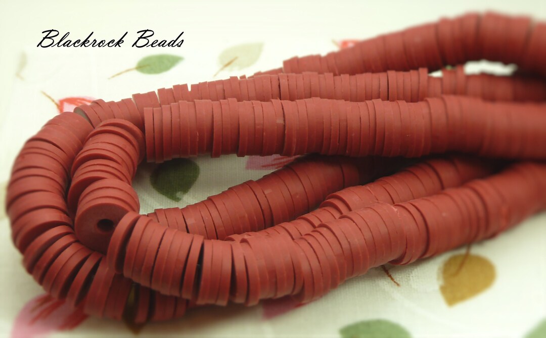 5 Full Strands - 10mm Burgundy Red Polymer Clay and Vinyl Heishi Beads ...