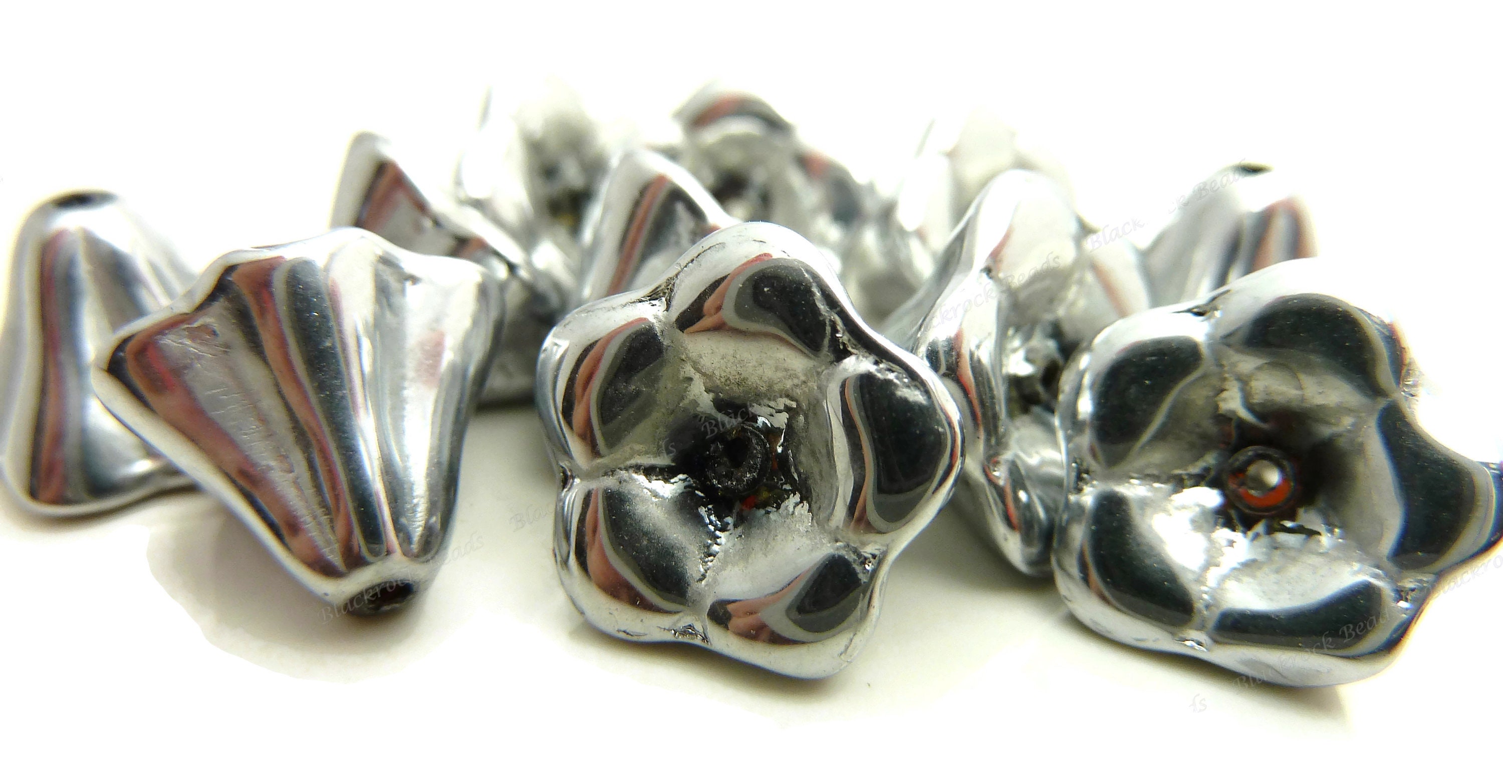 Metallic Silver Luster Flower Glass Beads 10pcs AB Finish - Etsy