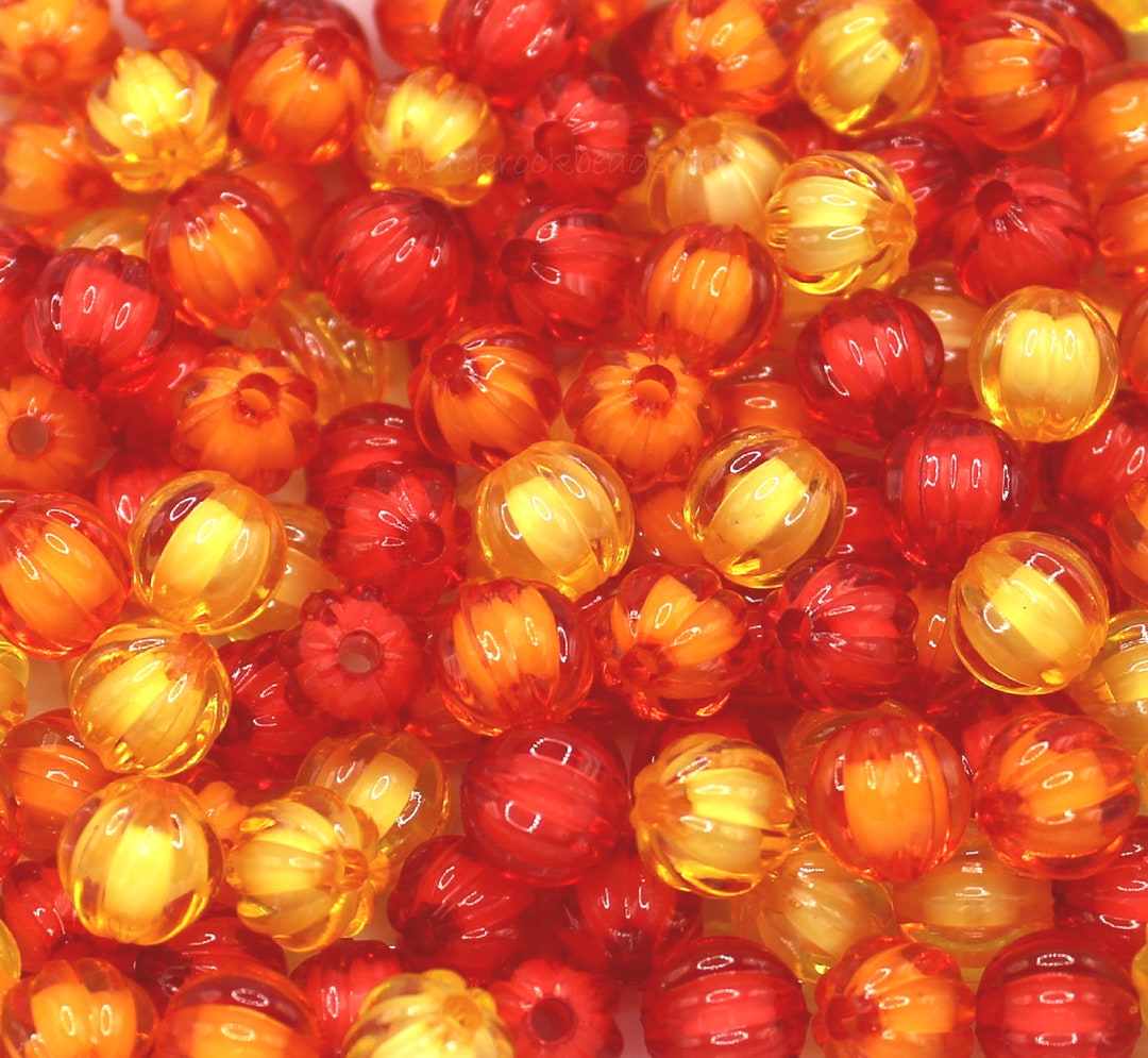 10mm Fall Mix Red Orange Yellow Pumpkin Shaped Round Acrylic Beads ...