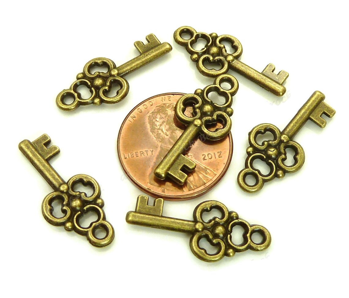 10 Key Charms Double Sided Antique Bronze Tone 22x10mm - Etsy