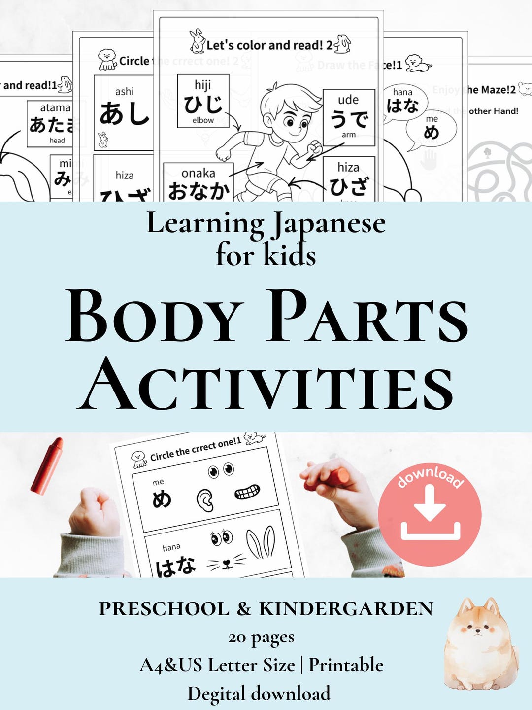 Japanese Body Parts Worksheet for Kids| Preschool Printable Activities ...