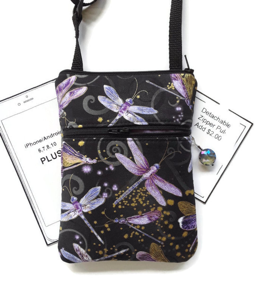 Small Black Purse With Dragonflies for Plus Size Cell Phones. - Etsy