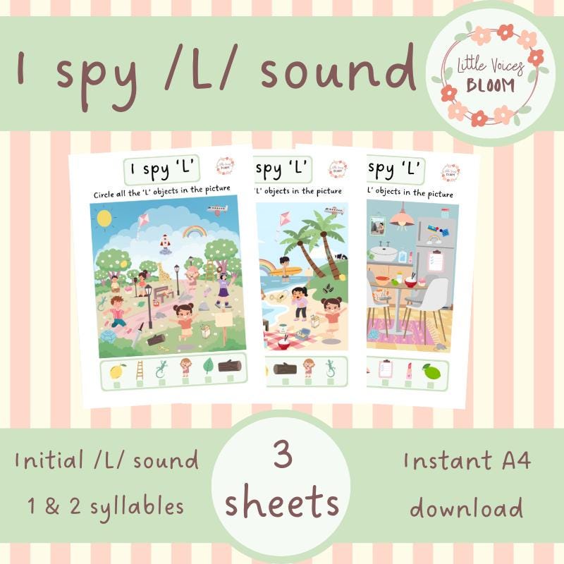 L Sound 'I Spy' Worksheets | Speech Therapy Articulation Resource ...