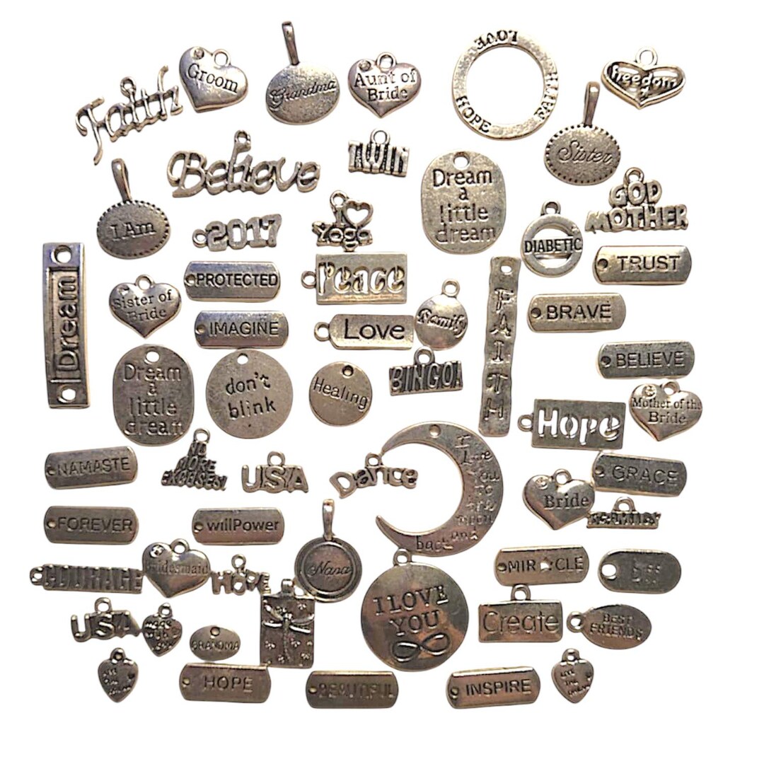 100 Grams (words & Sayings Themed) Mix Alloy Charm Lot Bulk Assorted ...