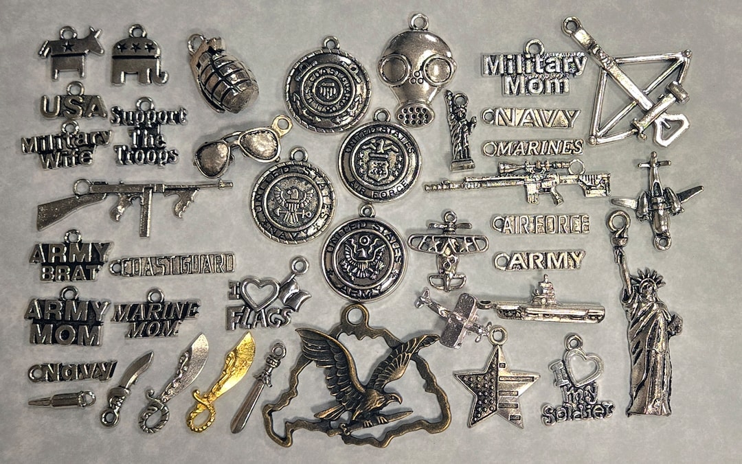 100 Grams (military & Americana Themed) Mix Alloy Charm Lot Bulk ...