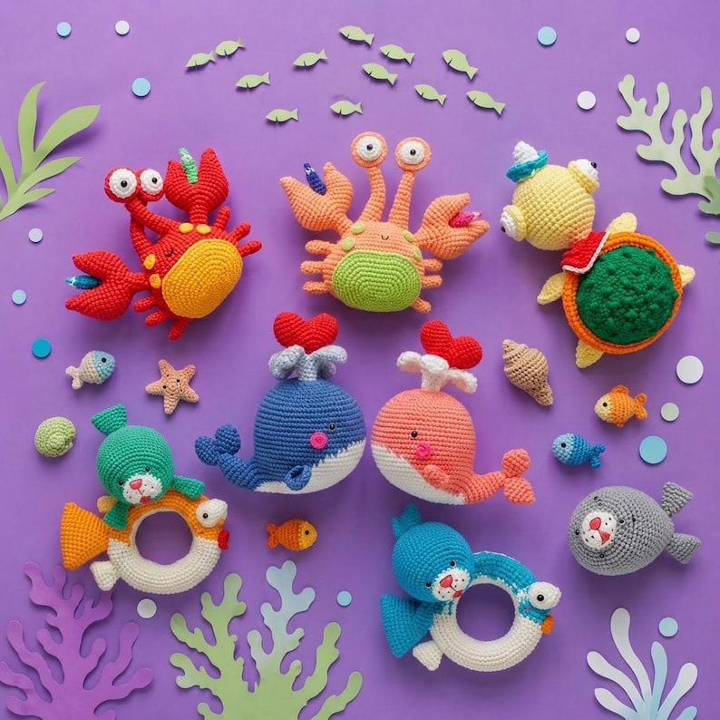 Crochet Sea Animals Pattern Bundle, Amigurumi Turtle Crab Whale Seal ...