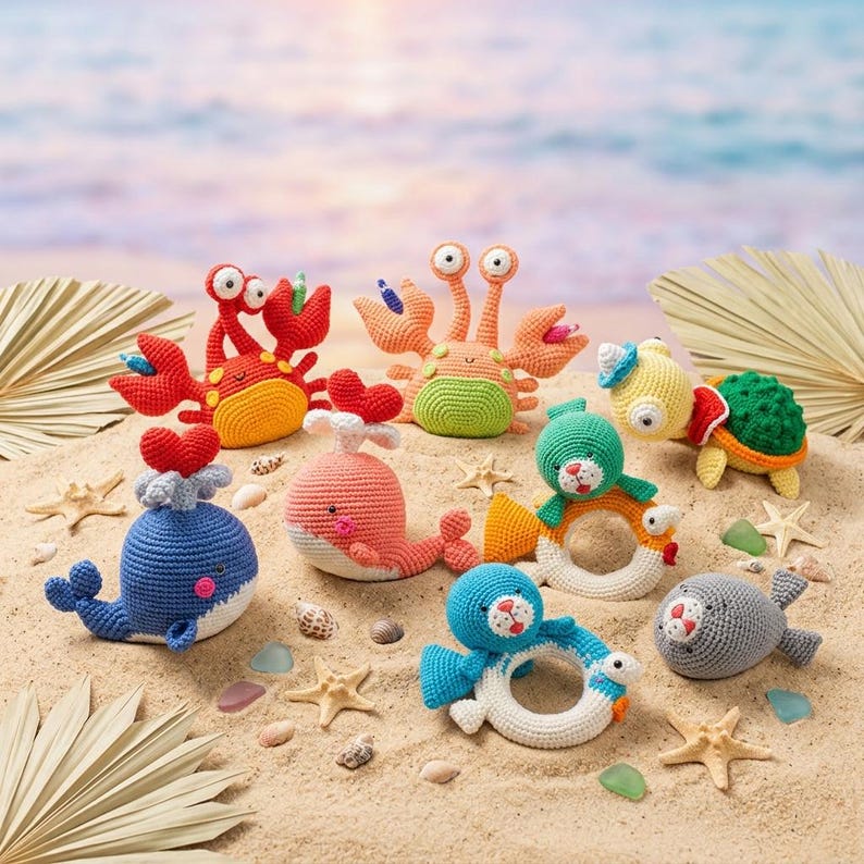Crochet Sea Animals Pattern Bundle, Amigurumi Turtle Crab Whale Seal ...