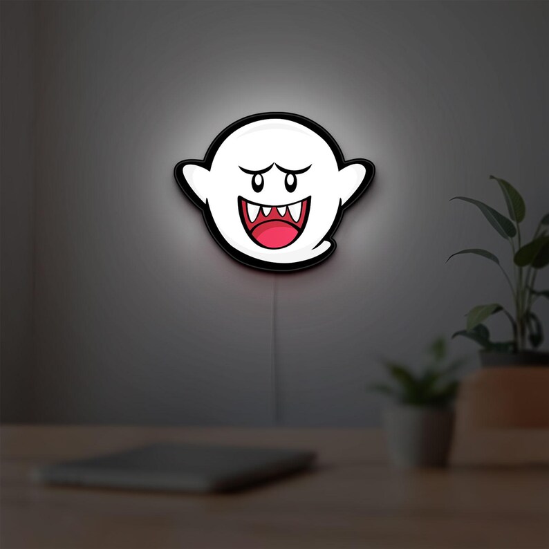 Boo LED Lightbox, Dimmable Ghost Sign, Mario Video Game Decor, Kids ...