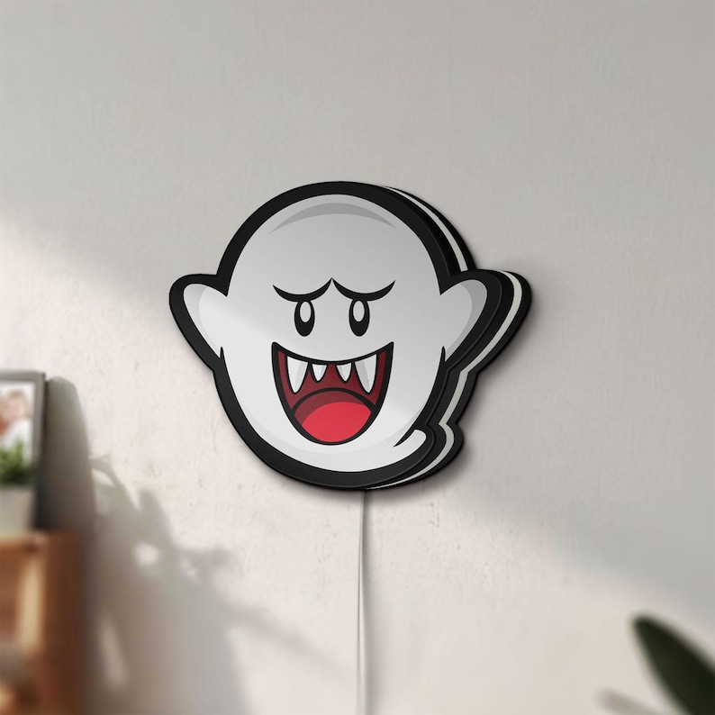 Boo LED Lightbox, Dimmable Ghost Sign, Mario Video Game Decor, Kids ...