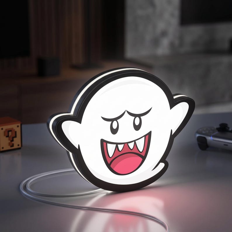 Boo LED Lightbox, Dimmable Ghost Sign, Mario Video Game Decor, Kids ...