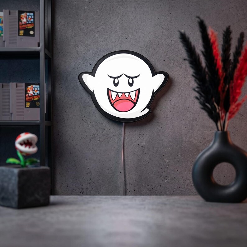Boo LED Lightbox, Dimmable Ghost Sign, Mario Video Game Decor, Kids ...