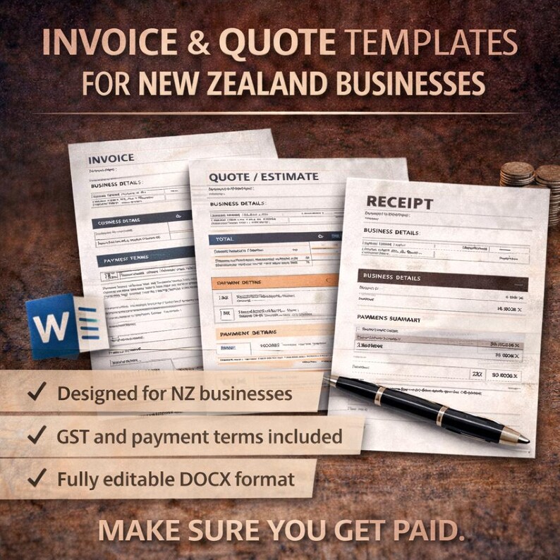 NZ Invoice, Quote, Receipt Templates Pack (editable DOCX) - Etsy
