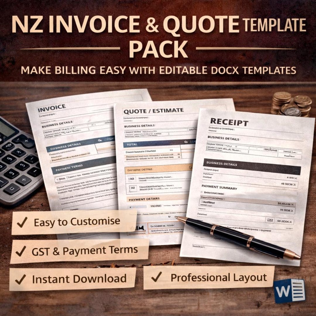 NZ Invoice, Quote, Receipt Templates Pack (editable DOCX) - Etsy